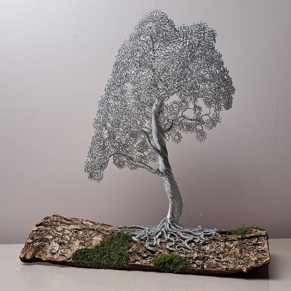 Beautiful mini wire Oak tree mounted on Elm bar... - Folksy