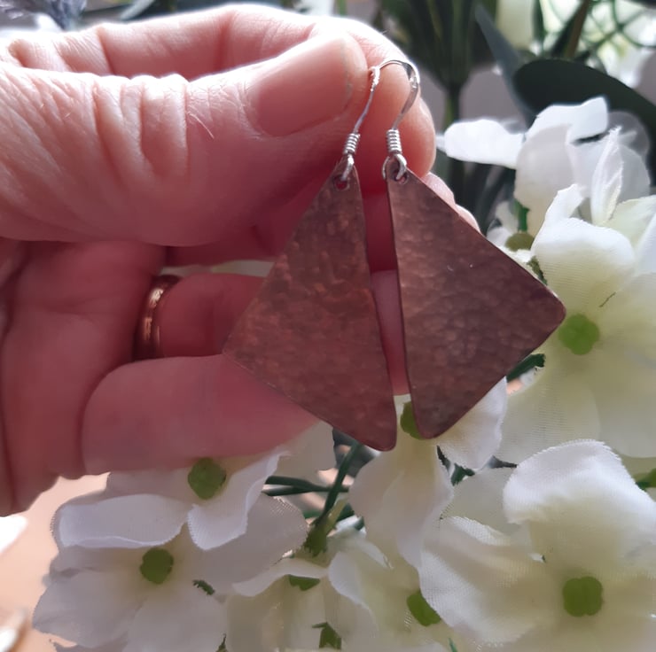 Oxidised Copper Drop Earrings With Sterling Si... - Folksy
