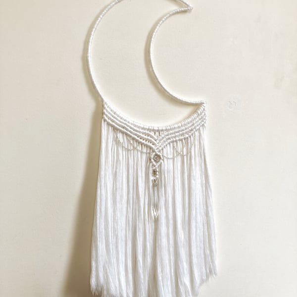 Boho Macrame White Crescent Moon Wall Hanging, ... - Folksy