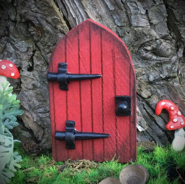 Red fairy door made from recycled wood. A fairy... - Folksy