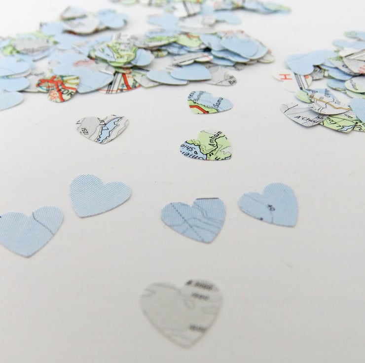 Table decoration – heart confetti upcycled from... - Folksy