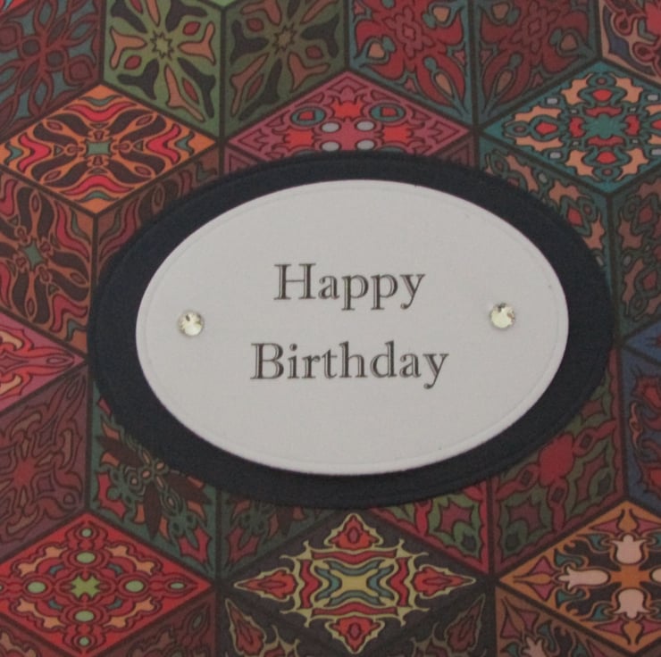 Happy Birthday Kraft Lined Card Mosaic Tile ins... - Folksy