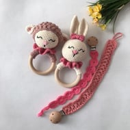 CROCHET CUTE BABY RATTLE with PACIFIER CLIP - Folksy