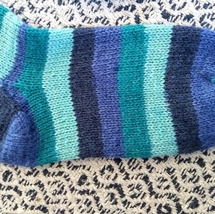 Hand-knitted blue stripy pure wool socks - Folksy