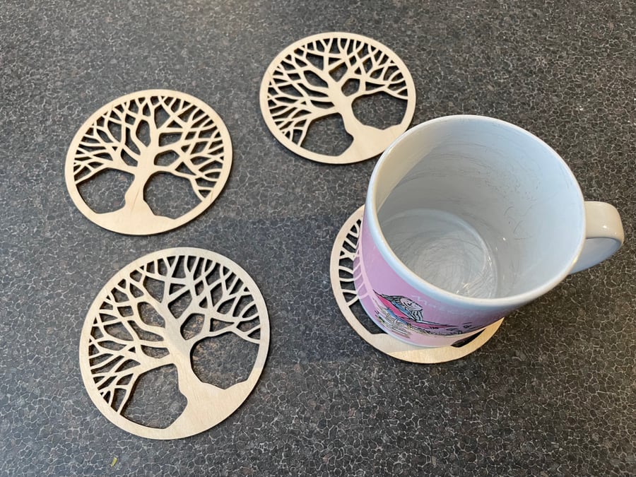 4 Circular Coasters Tree of Life Inspired desig... - Folksy