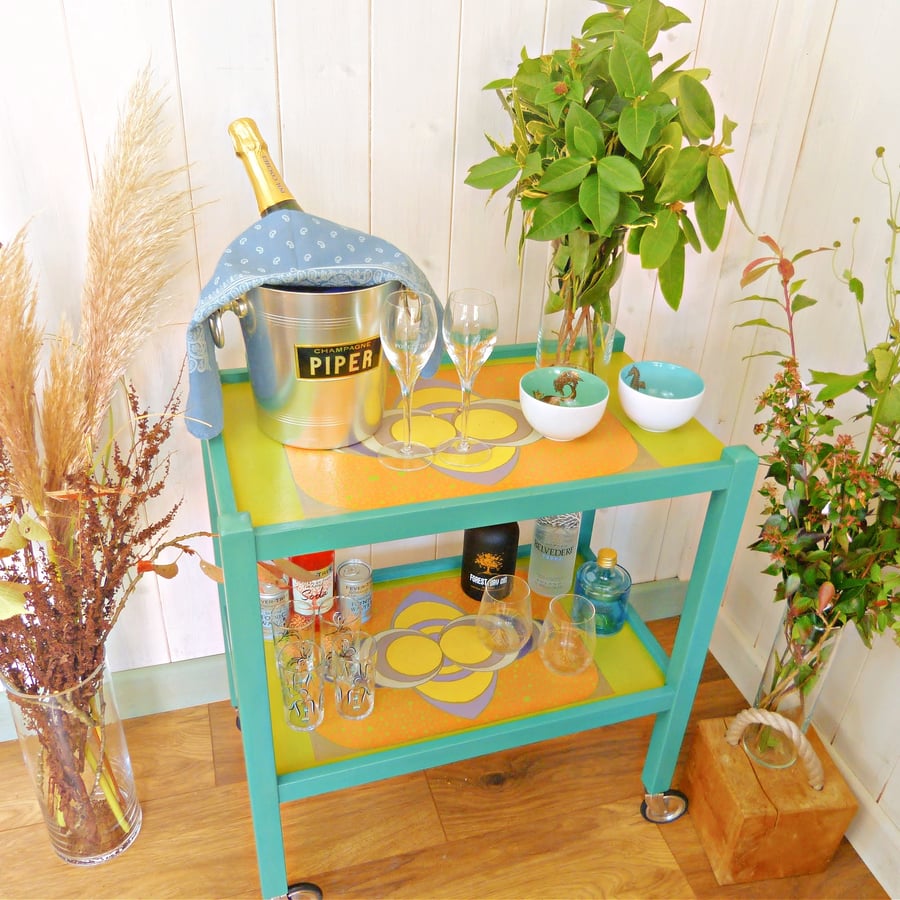 Hand painted unique cocktail, gin, drinks trolley - Folksy