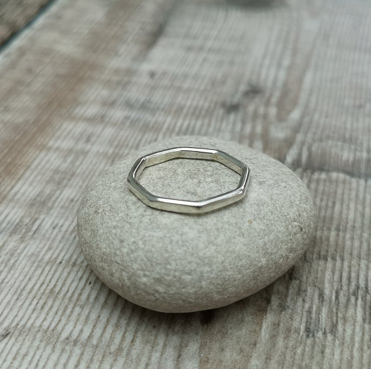 Sterling Silver Octagon Polished Stacking Ring - Folksy
