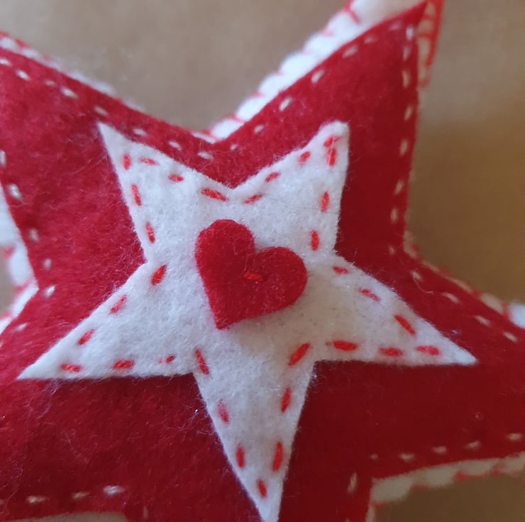 Handstitched Felt Star Decoration - Folksy