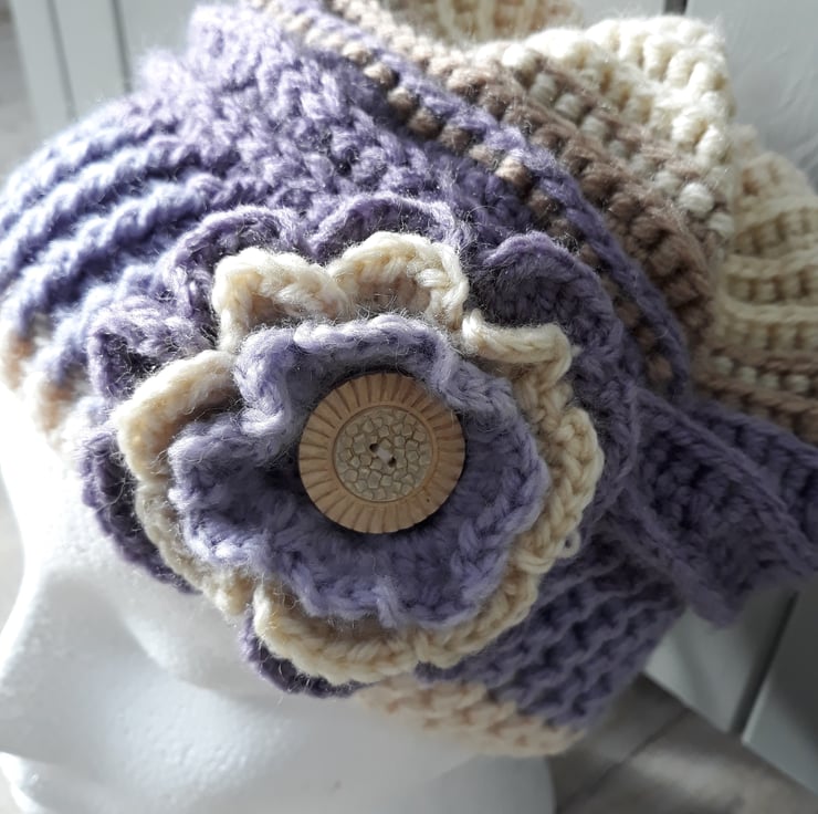 Crochet slouch hat with detachable flower - Folksy