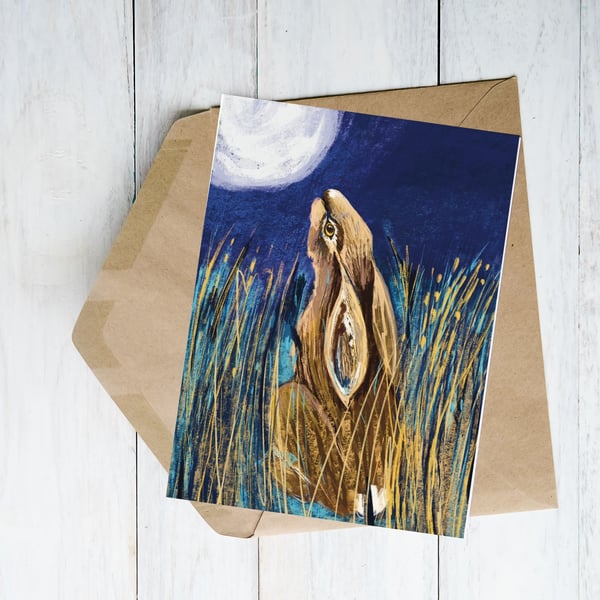 Blank card Moon Gazing Hare - Folksy