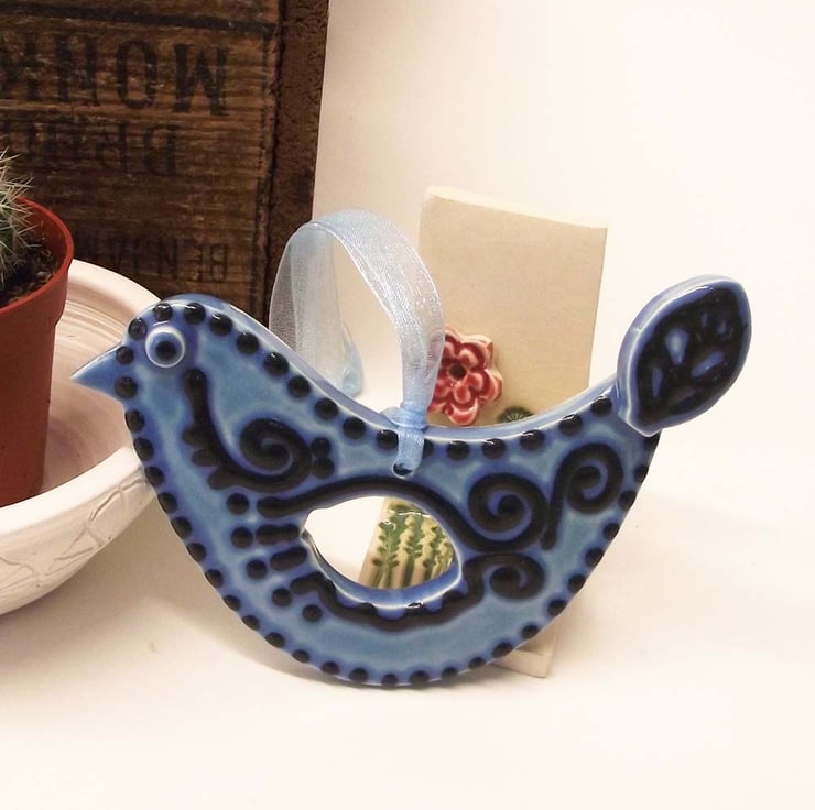 ceramic folk art bird decoration Pottery - Folksy