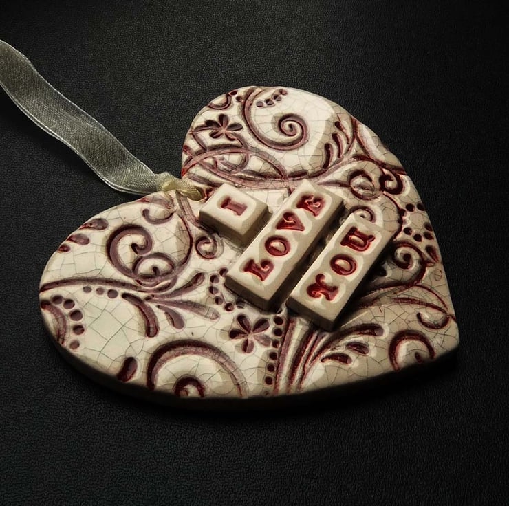 ceramic heart decoration I Love You - Folksy