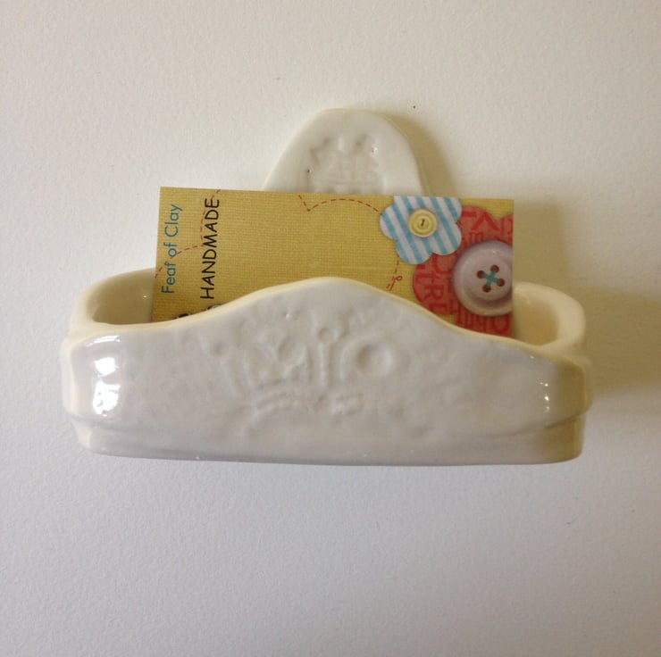Ceramic business card holder with vintage lace ... - Folksy