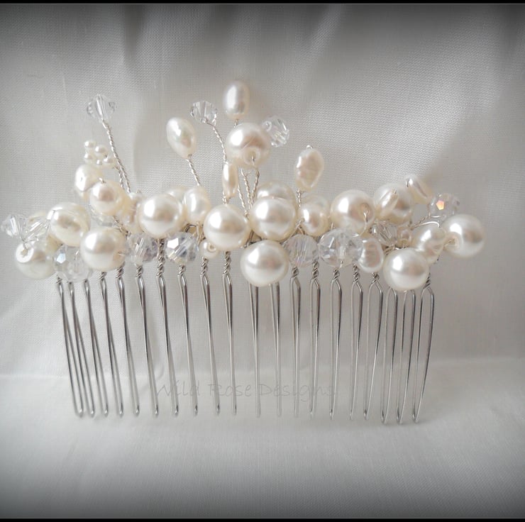 Ivory Pearl and Crystal Hair comb - Folksy