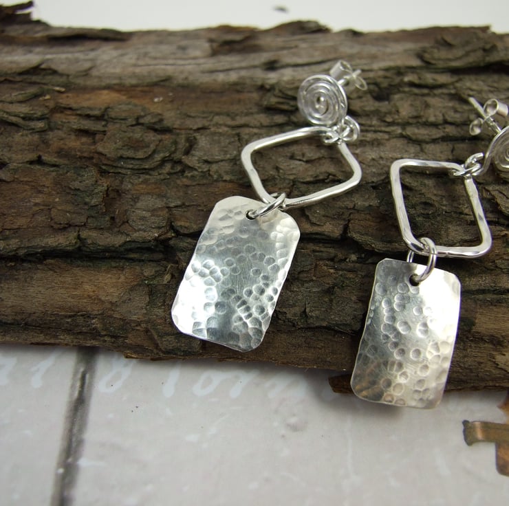 Sterling Silver Rectangle Earrings with Scrolle... - Folksy