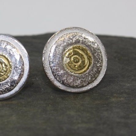 Silver and 18ct gold Boss stud earrings - Folksy