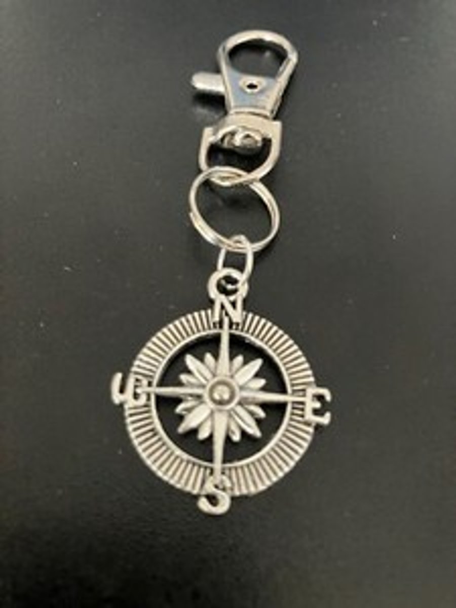 compass keyring bag charm zip puller swivel cli... - Folksy