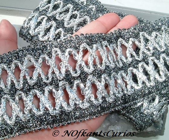 Vintage Wide Lattice Silver Metallic Mesh Lace,... - Folksy