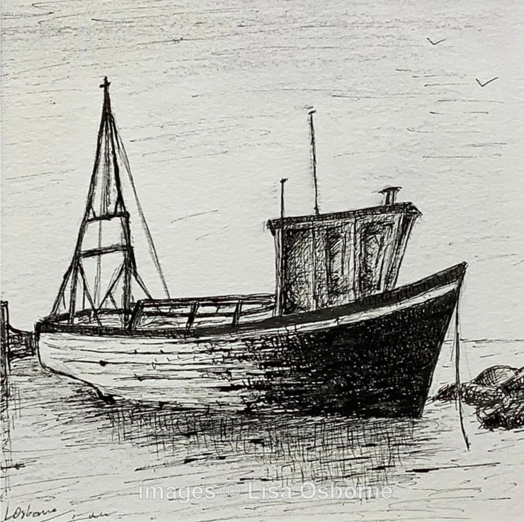 Fishing boat - pen and ink drawing of a fishing... - Folksy