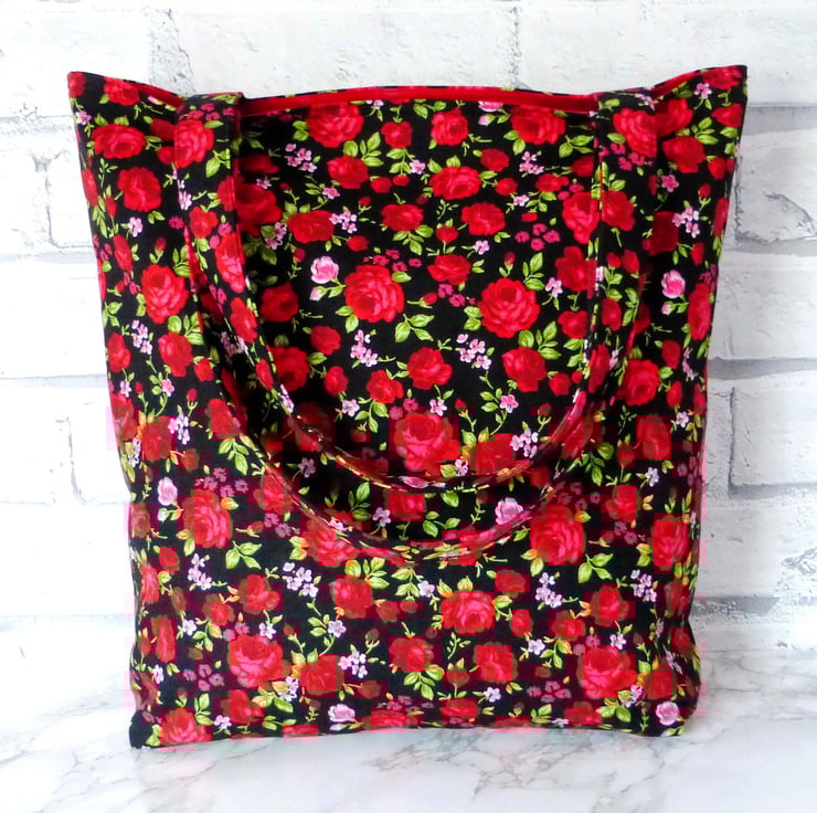 Red roses tote bag, shopping bag. - Folksy