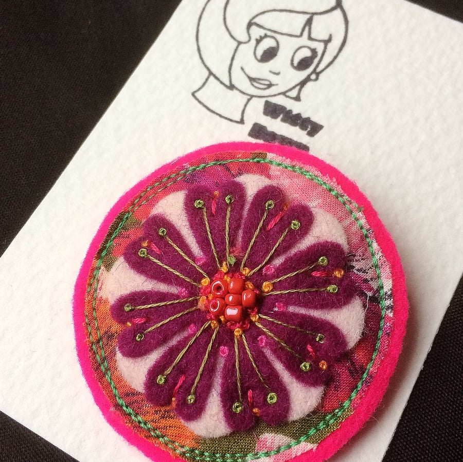 A Bold Flower handmade brooch - Stocking filler - Folksy