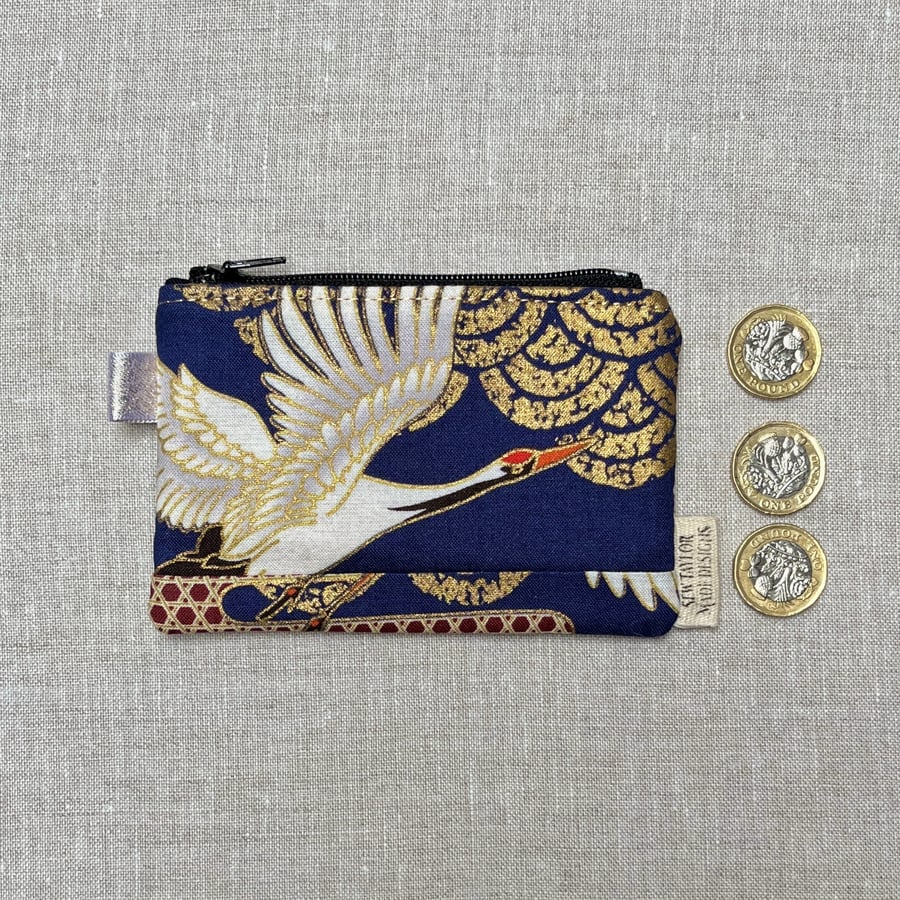Coin Purse, Zippered Pouch, Japanese Cranes - Folksy