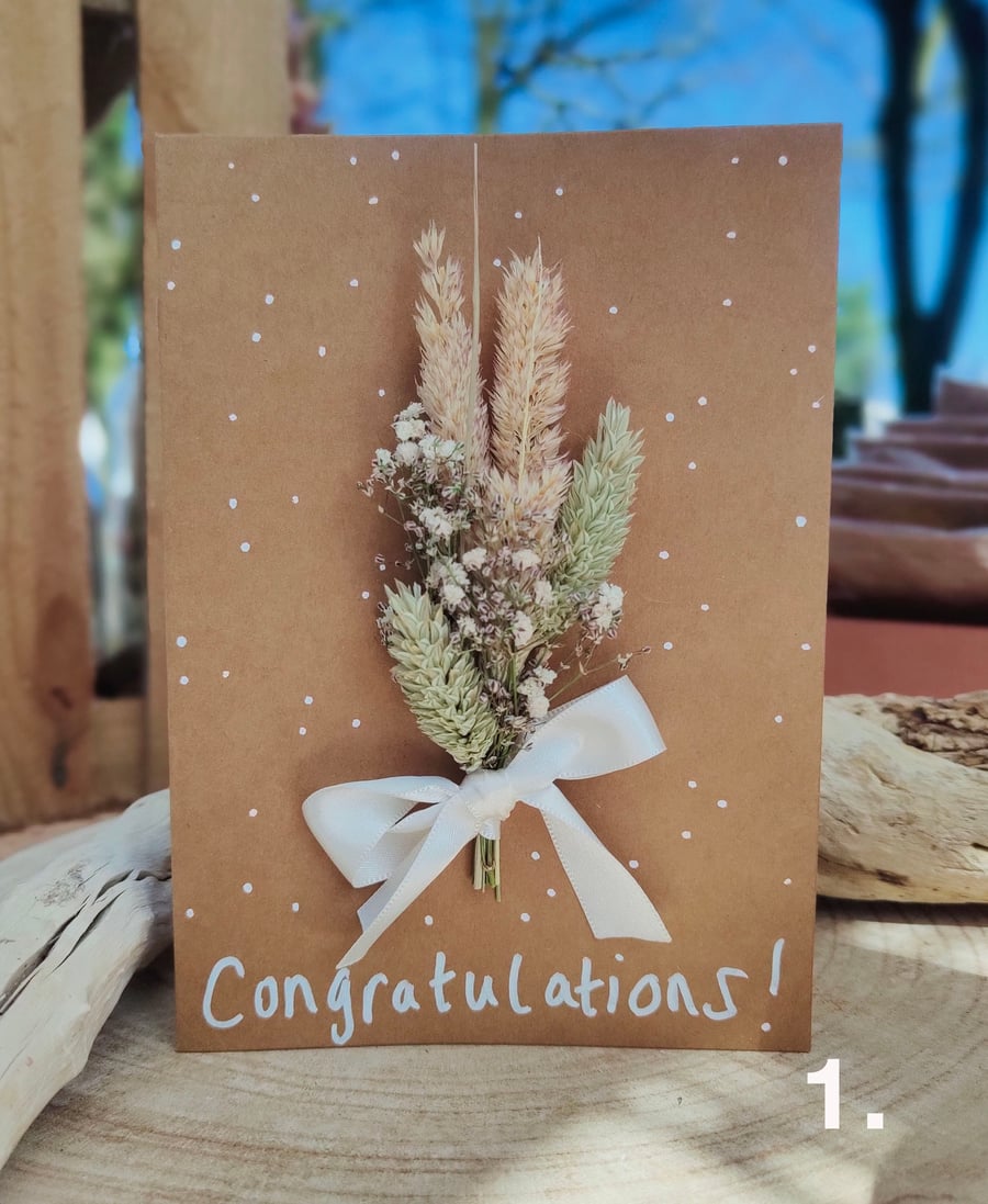 A5 Congratulations Card with Dried Flowers - Folksy