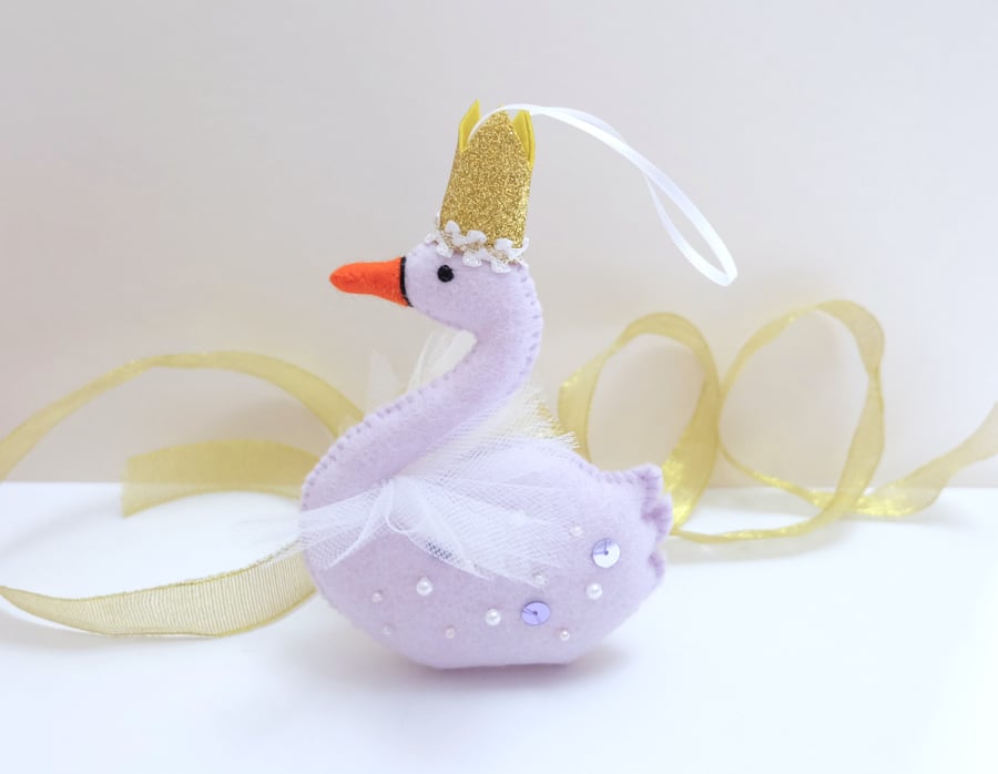 Lilac Wool Felt Sparkly Swan Ornament Party Dec... - Folksy
