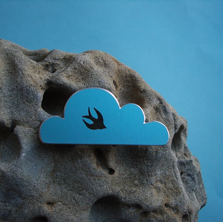 Cloud brooch with swallow - Folksy
