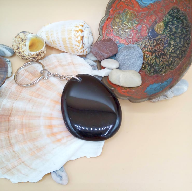 Large Black Stone Keyring, Silver Key Fob, End ... - Folksy