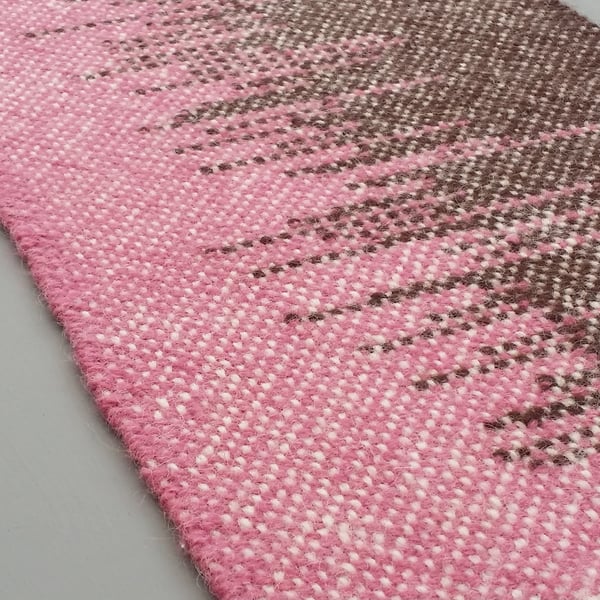 Hand Woven Wool Table Runner - Pink and Brown - Folksy