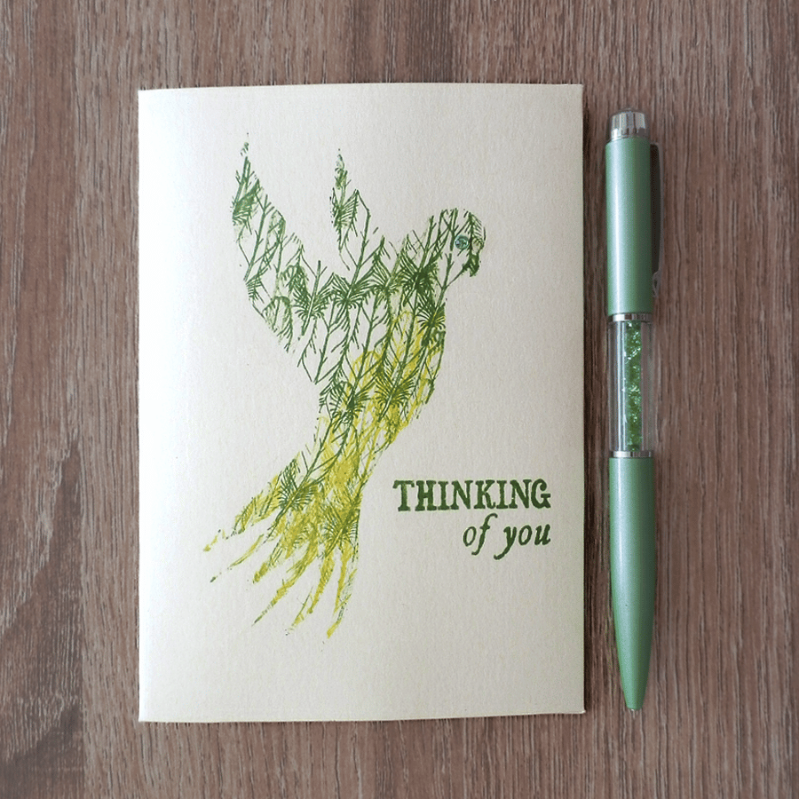 Thinking of you flying bird card, feathers, sym... - Folksy