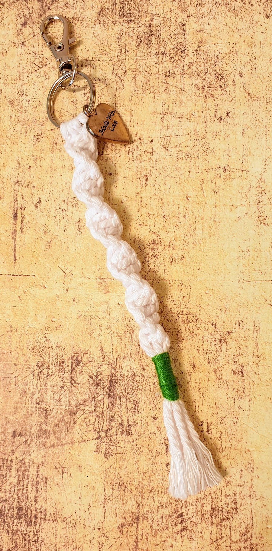 Macrame Keyring with 'Made with Love' Heart Charm - Folksy