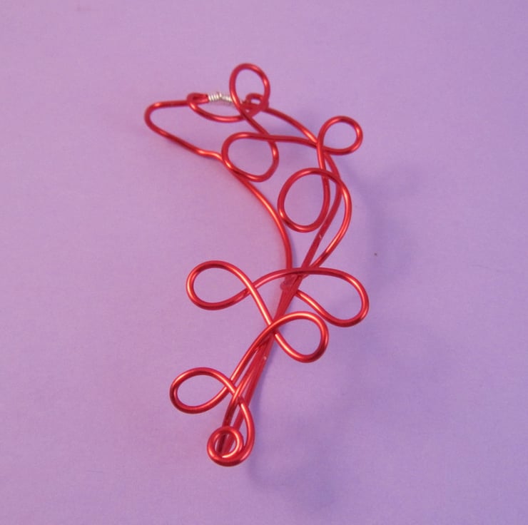 Squiggle Red Wire Ear Cuff, Red Ear Cuff - Folksy