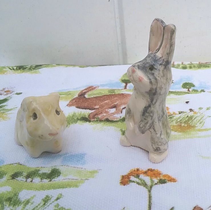 Handmade ceramic bunny rabbit ornament grey rab... - Folksy