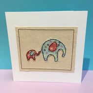Elephant Card - Cute machine embroidered Elephants - Folksy