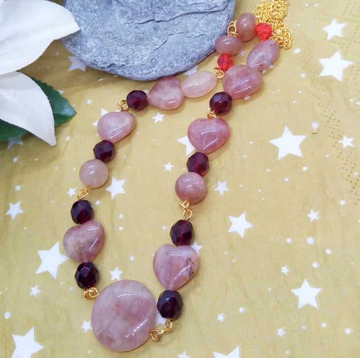 Raspberry Quartz and Garnet Red Crystal Necklac... - Folksy