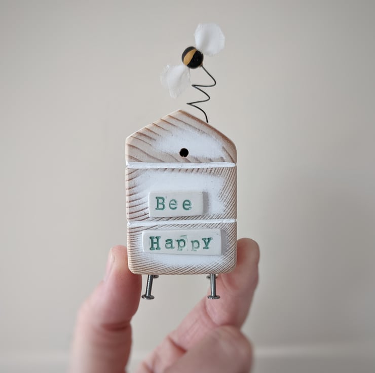 Wooden Beehive With Little Bee 'Bee Happy' - Folksy