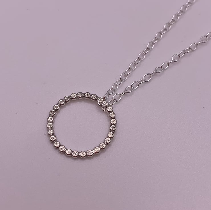 Silver Grain Circle Small Pendant and Chain - Folksy