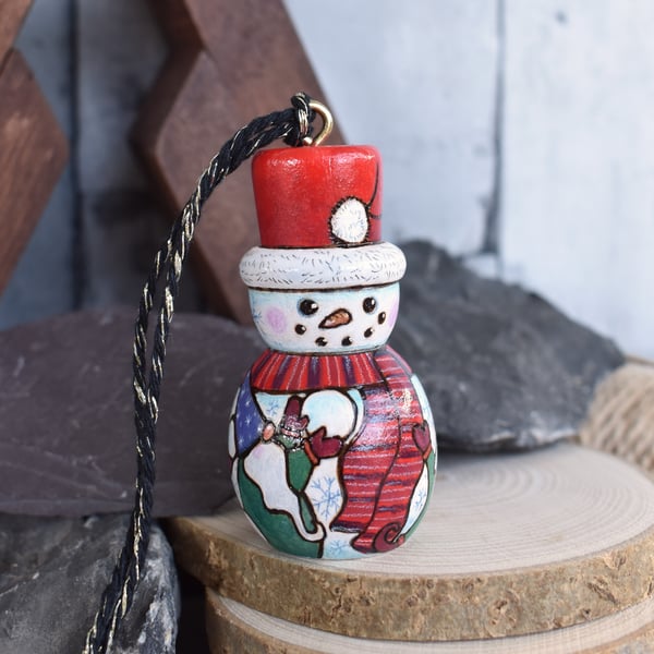 Gnomes building a snowman, hanging pyrography w... - Folksy