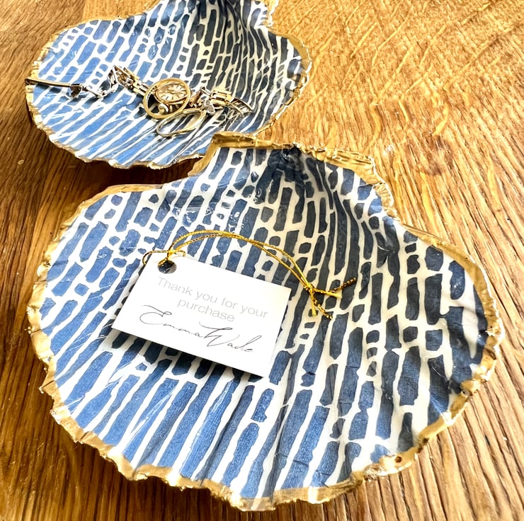 Blue line Dorset Scallop Shell Trinket Dish. Te... - Folksy