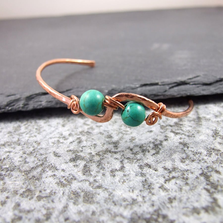 Copper Bangle with Turquoise and Wire Wrapping - Folksy