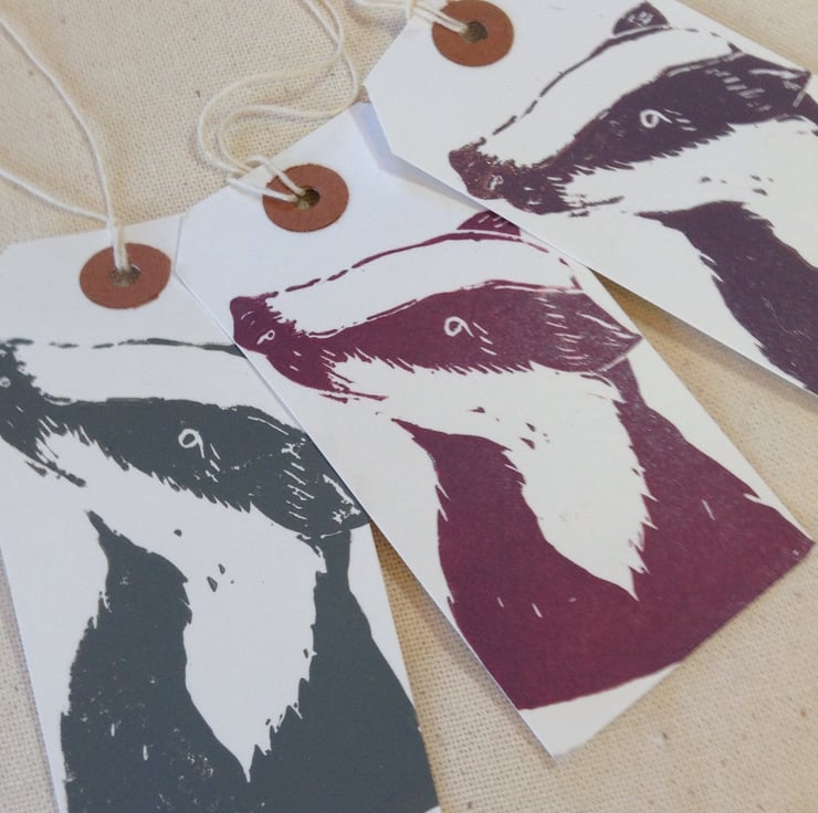 Hand printed badger gift tags - Folksy