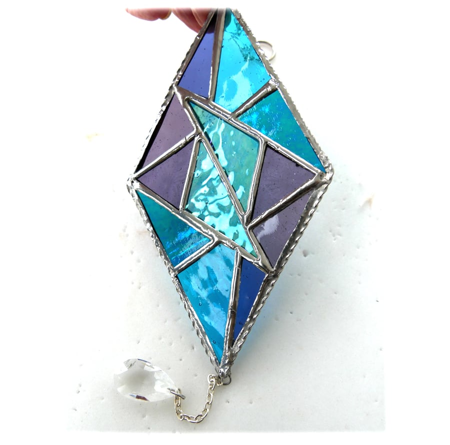 Stained Glass Diamond Suncatcher Handmade Turqu... - Folksy