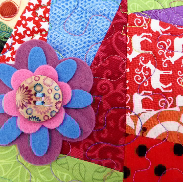 Quilted Patchwork A5 Bookcover with Felt Flower... - Folksy