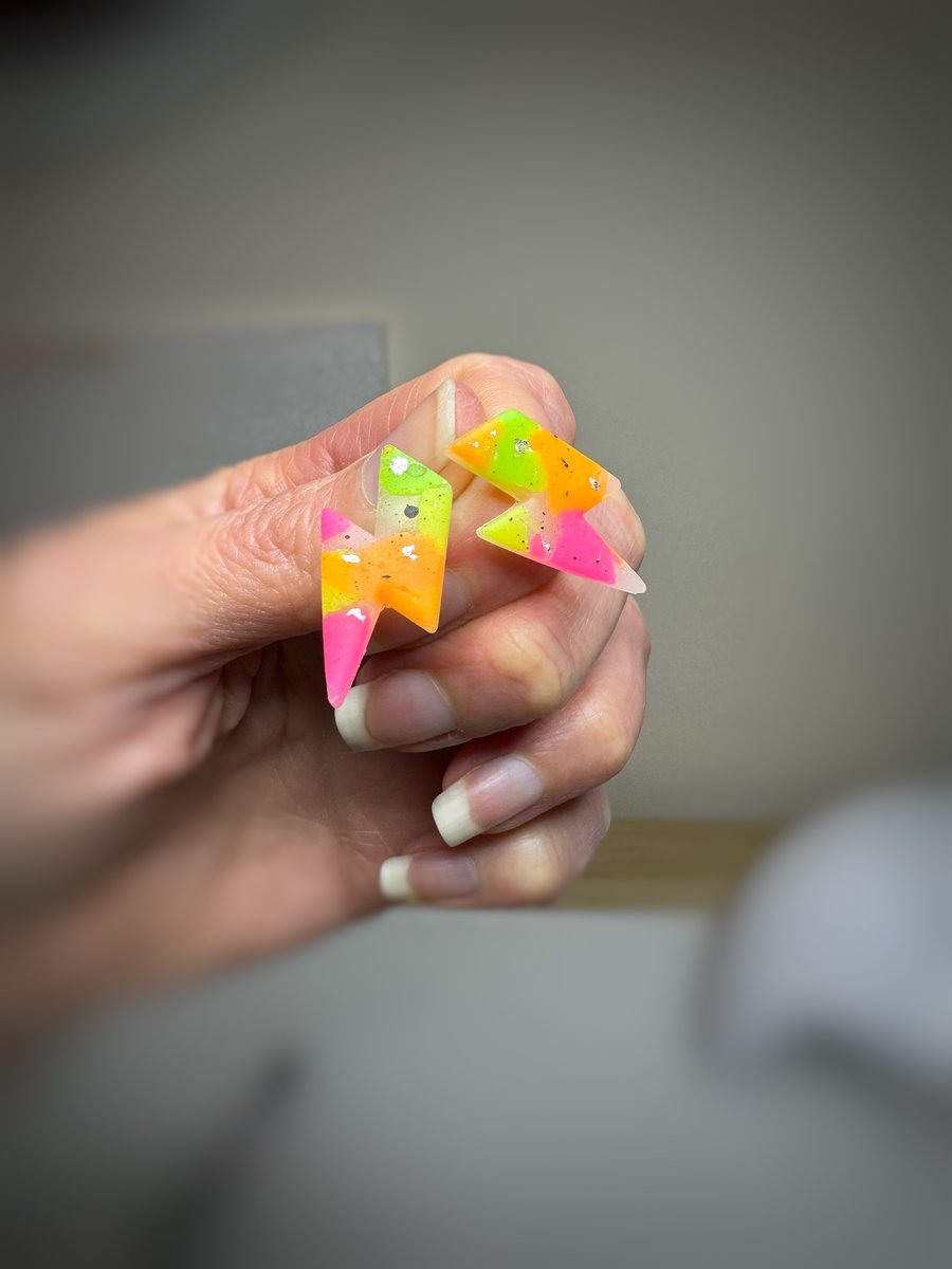 Neon Translucent Lightning Bolt Studs - Folksy