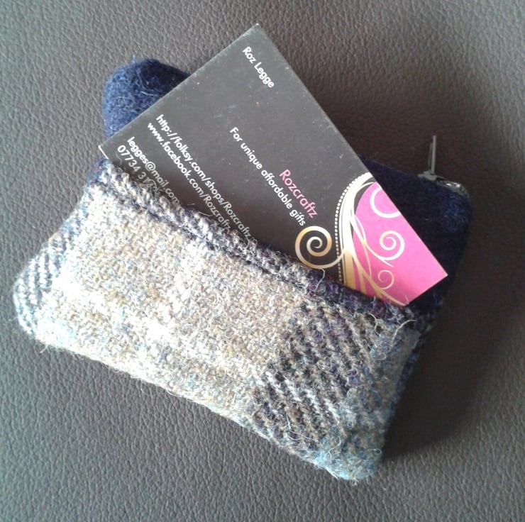 Blue harris tweed zipped coin purse - Folksy