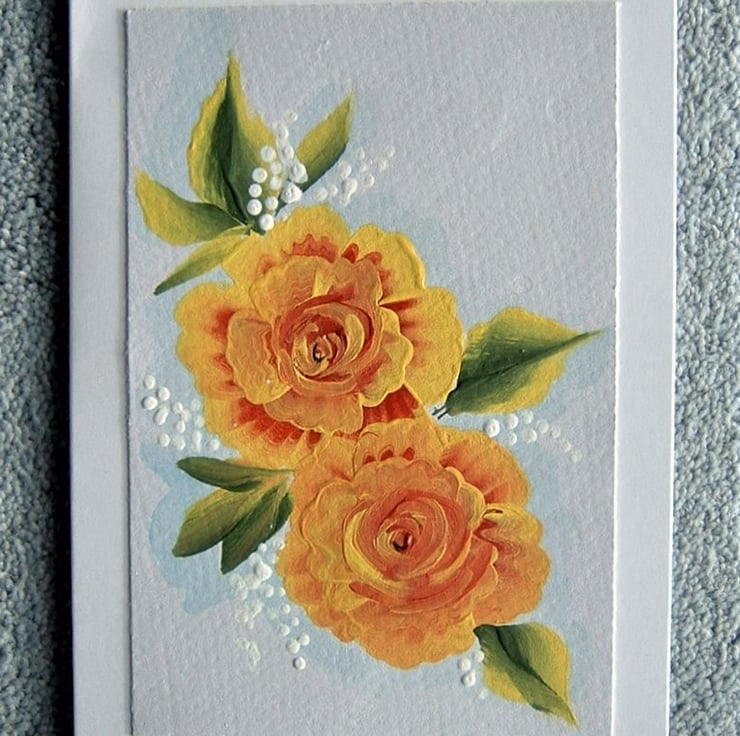 original hand painted floral rose card ( ref F ... - Folksy