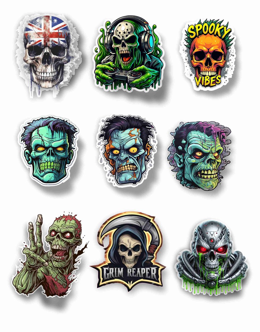 Spooky, Zombie, Skull Vinyl Stickers. Spooky de... - Folksy