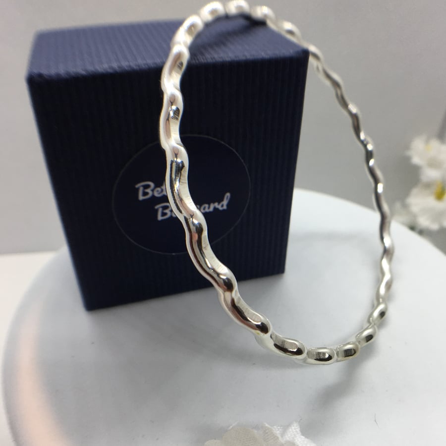 Wave Bangle - Sterling Silver - Hallmarked - Folksy